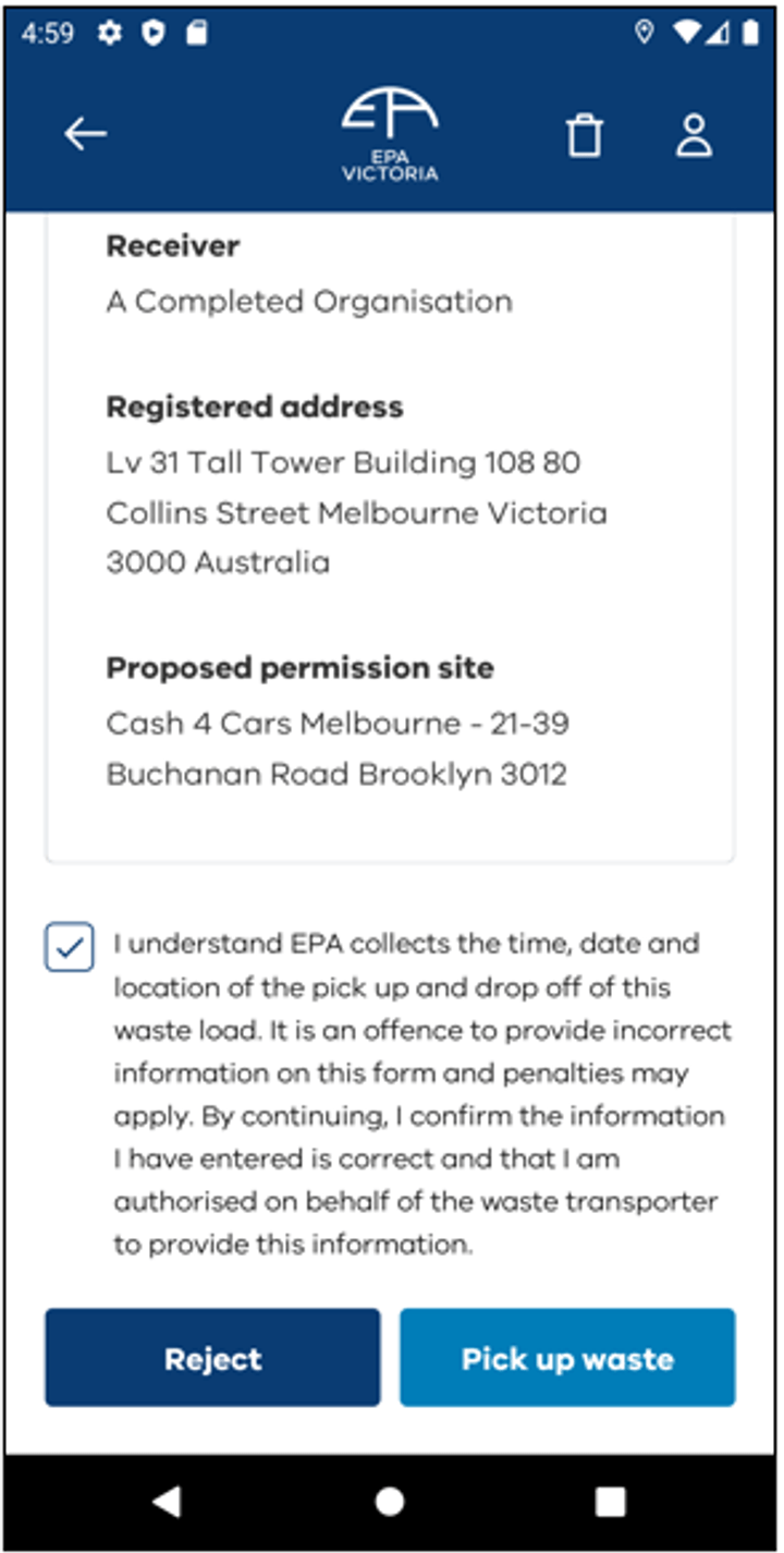 How a driver can reject a waste record in the Waste Tracker app | epa ...