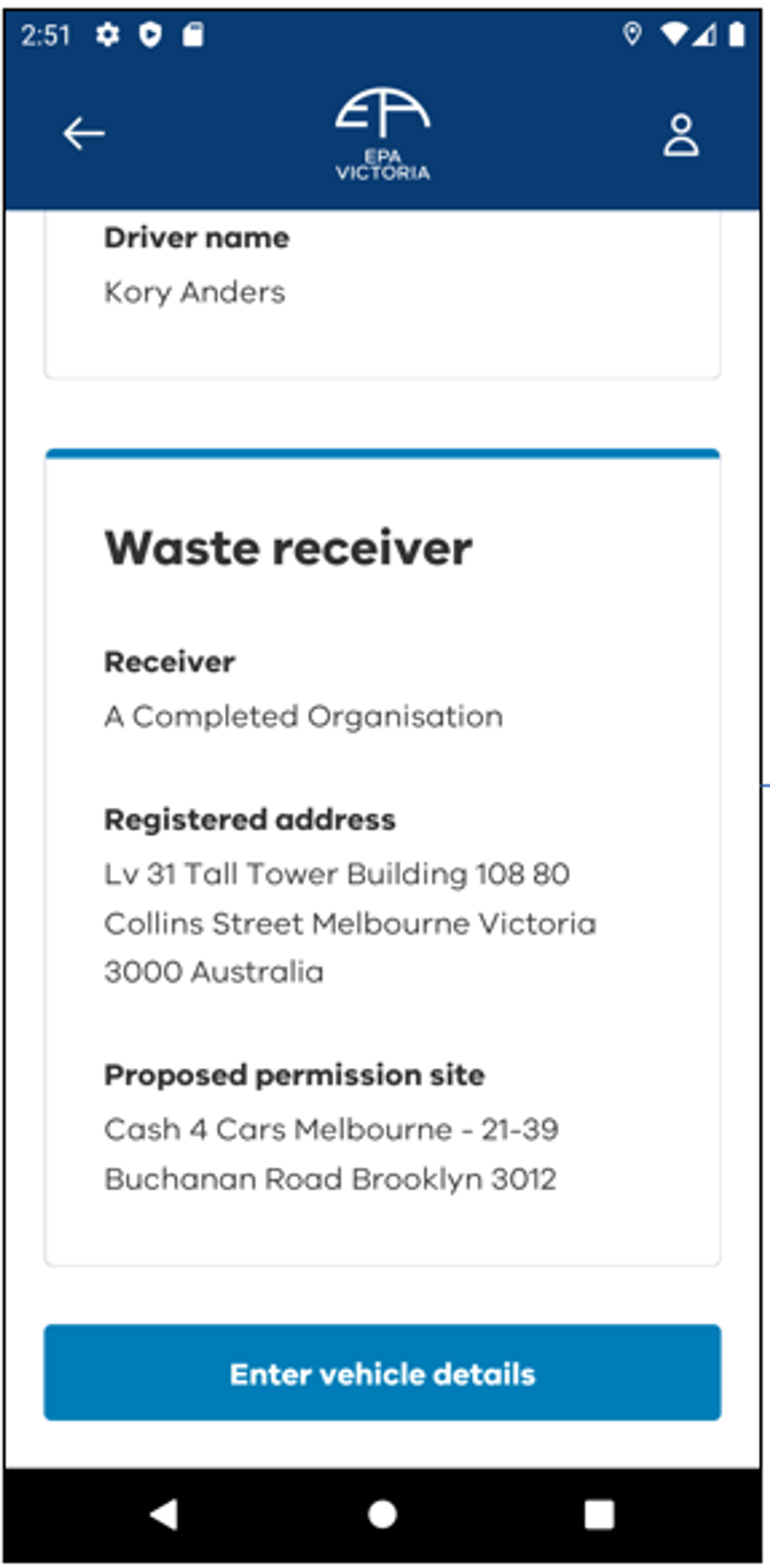 How a driver can assign a vehicle in the Waste Tracker app | epa.vic.gov.au