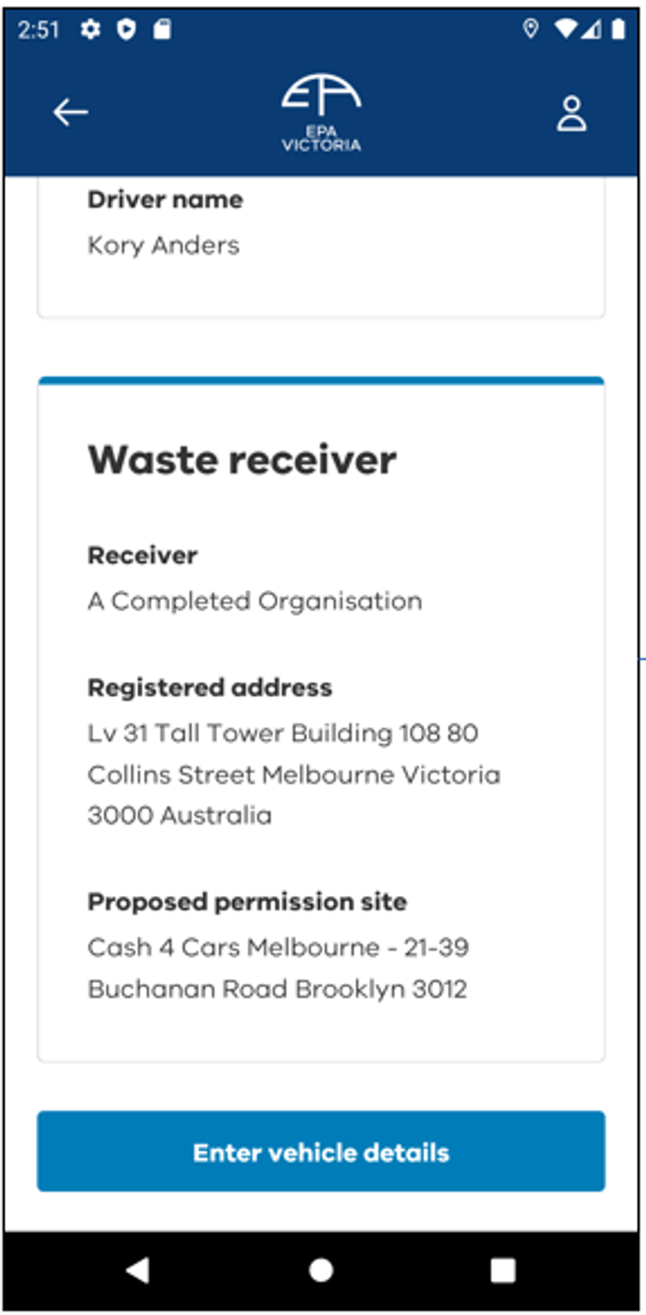 How a driver can assign a vehicle in the Waste Tracker app | epa.vic.gov.au