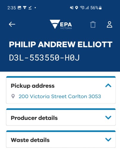 How a driver can drop off waste in the Waste Tracker app | epa.vic.gov.au