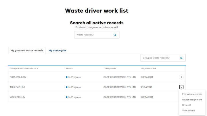 How a driver can edit vehicle details in a grouped waste record using ...