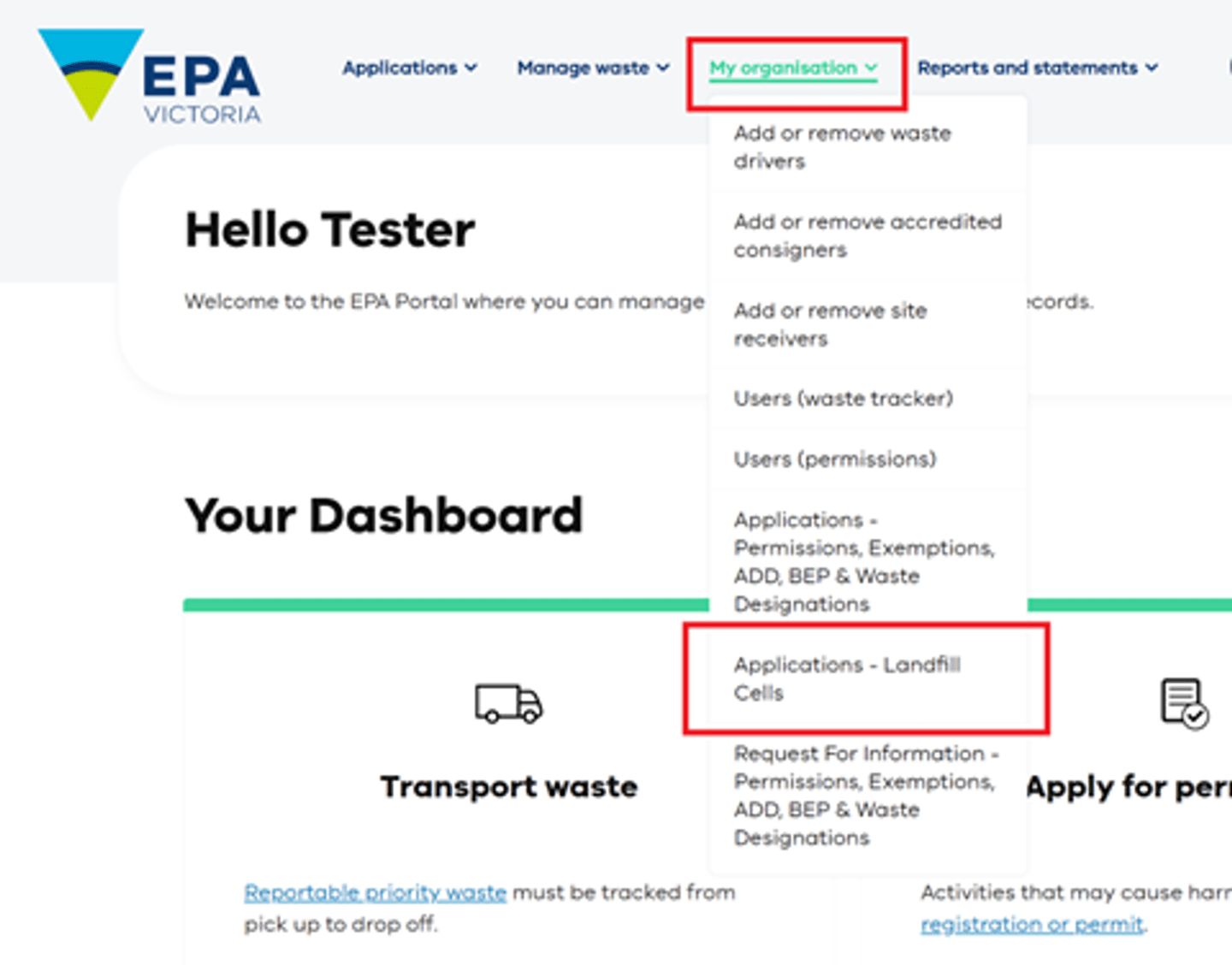 View or reassign landfill cell applications | epa.vic.gov.au