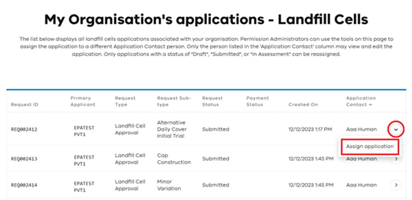 View or reassign landfill cell applications | epa.vic.gov.au