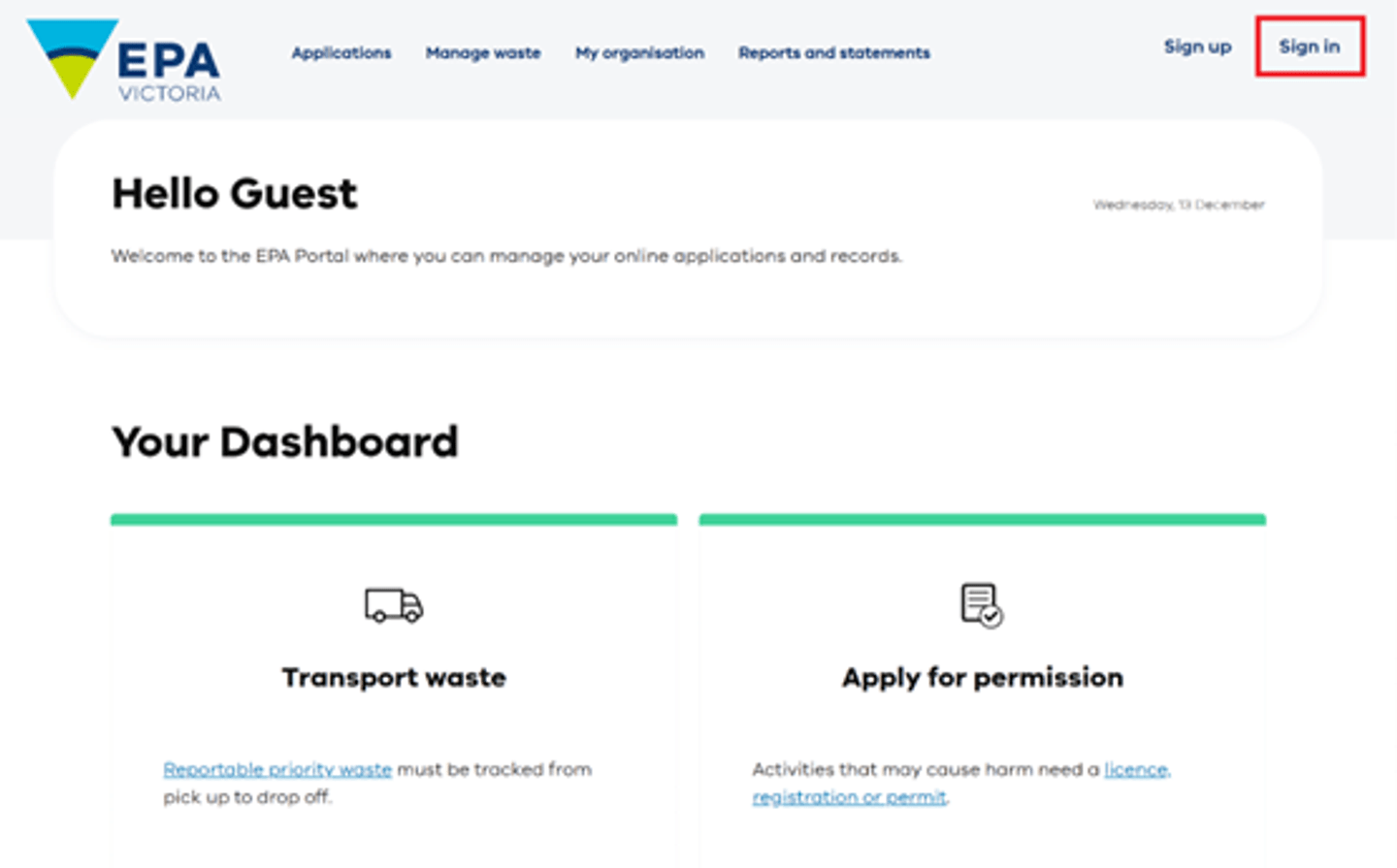 View organisation information in the Portal | epa.vic.gov.au