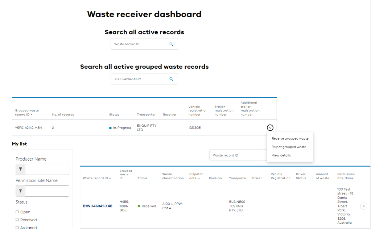 How a receiver can receive grouped waste using Waste Tracker | epa.vic ...