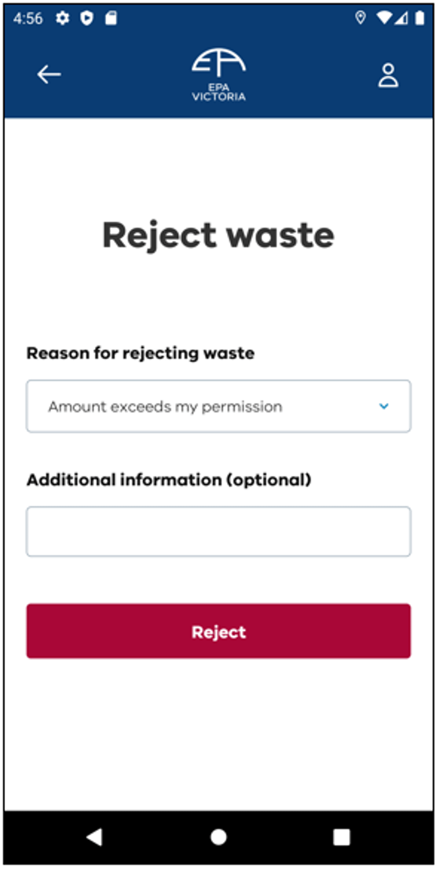 How a receiver can reject waste in Waste Tracker app | epa.vic.gov.au