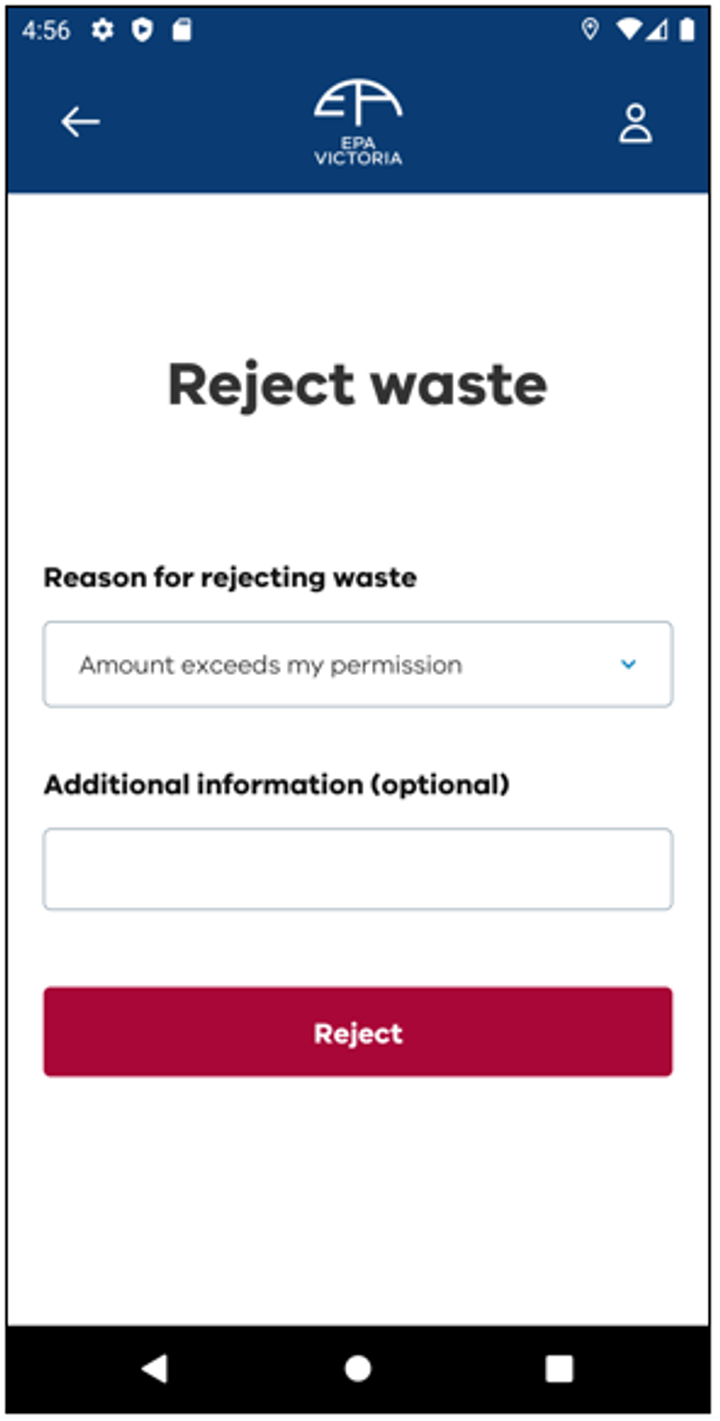 How a receiver can reject waste in Waste Tracker app | epa.vic.gov.au