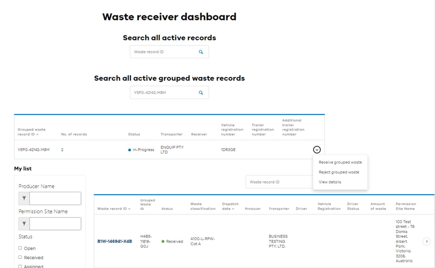 How a receiver can reject grouped waste using Waste Tracker | epa.vic ...