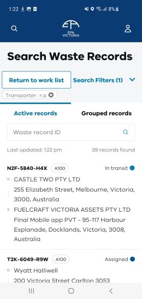 How a site receiver can search for records on the Waste Tracker app ...