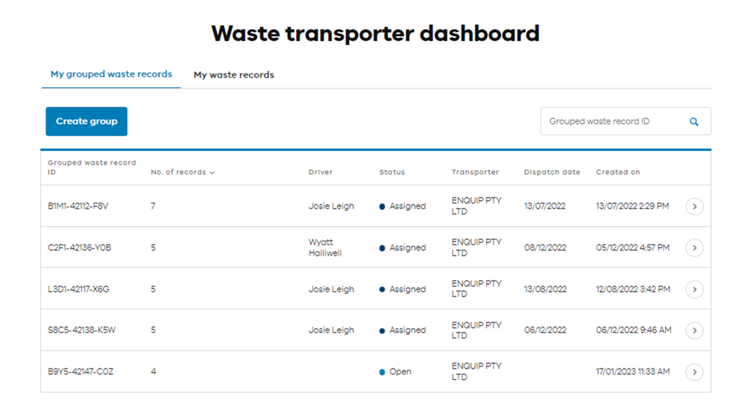 How a transporter can create and assign a grouped waste record using ...